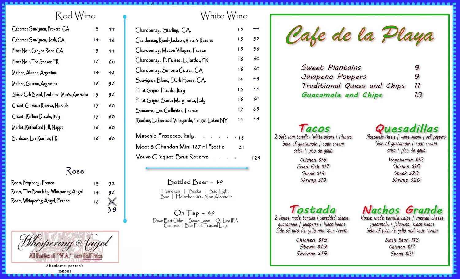 In House Dining / All Menus — The Beach Cafe