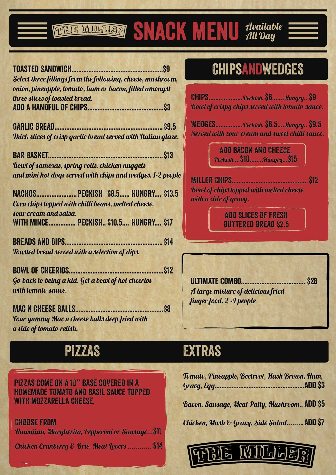 The Miller Bar Menu — The Miller Bar