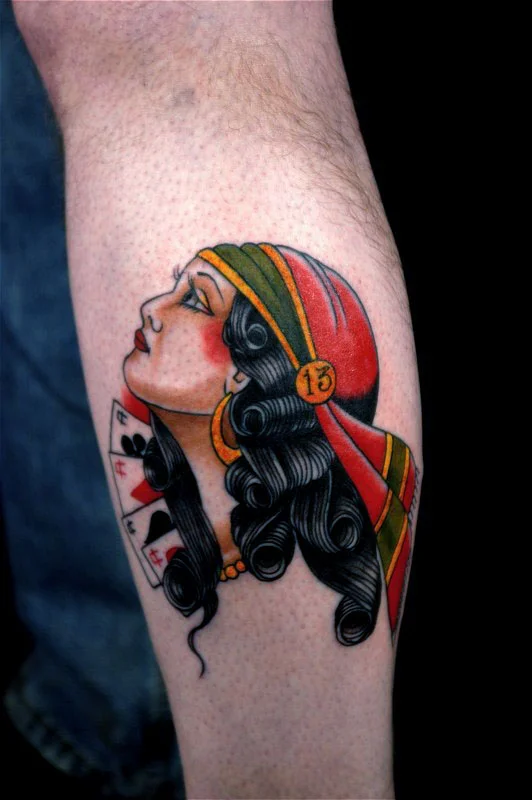 Neo Traditional Gypsy Wolf Tattoo