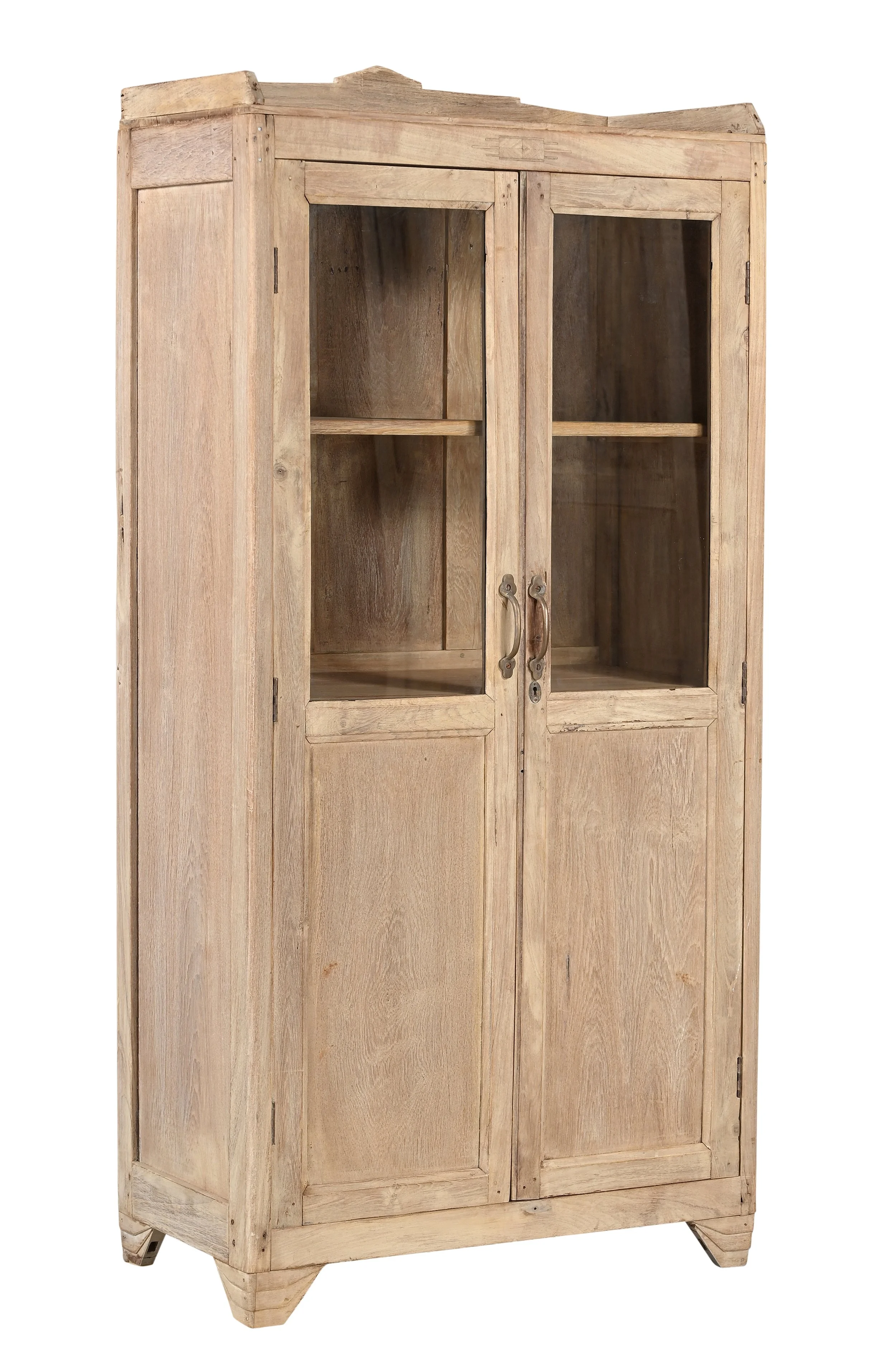 two door teak & glass kitchen cabinet, byron bay rustic furniture ...