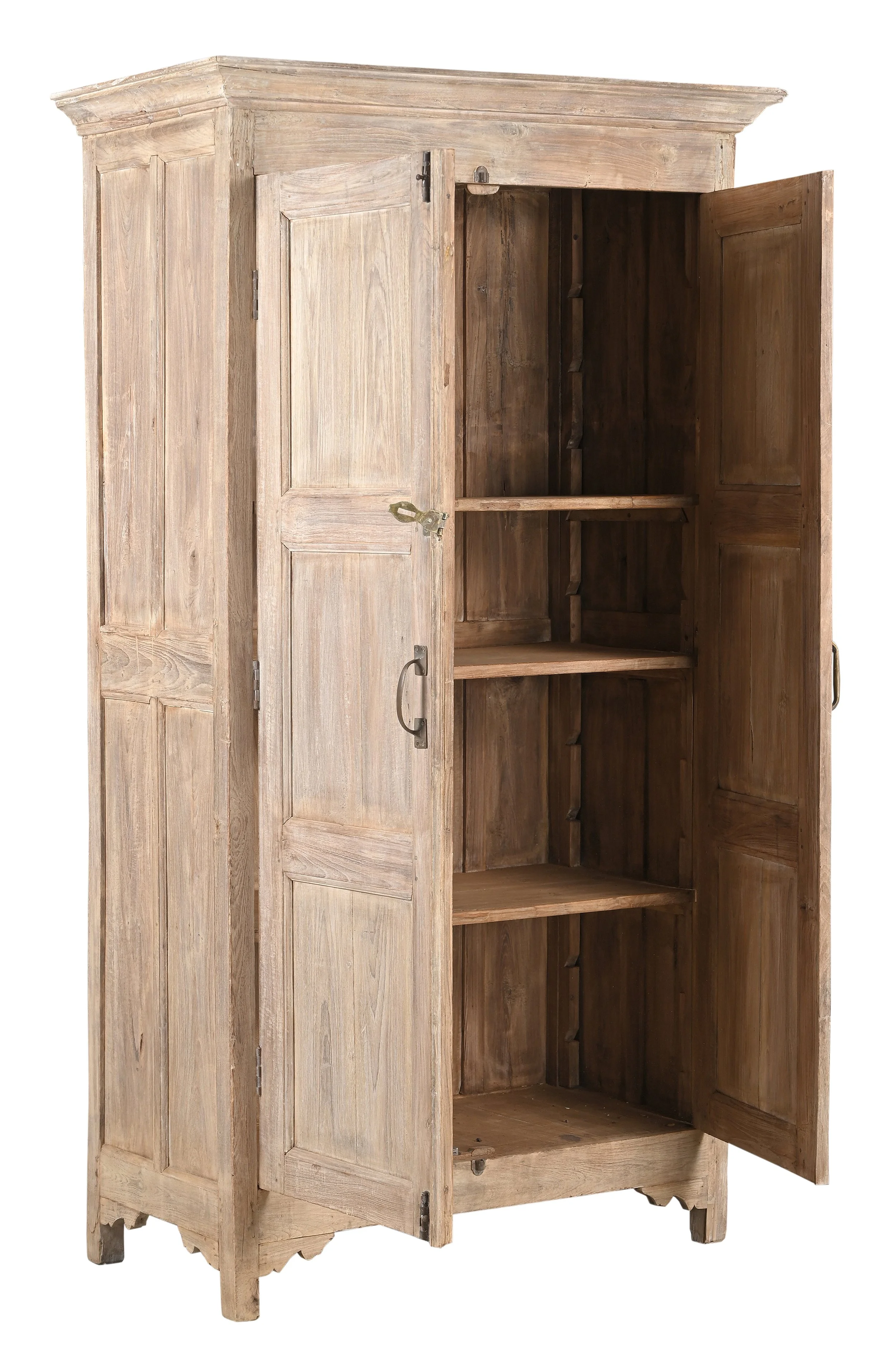 two door teak & glass kitchen cabinet, byron bay rustic furniture ...