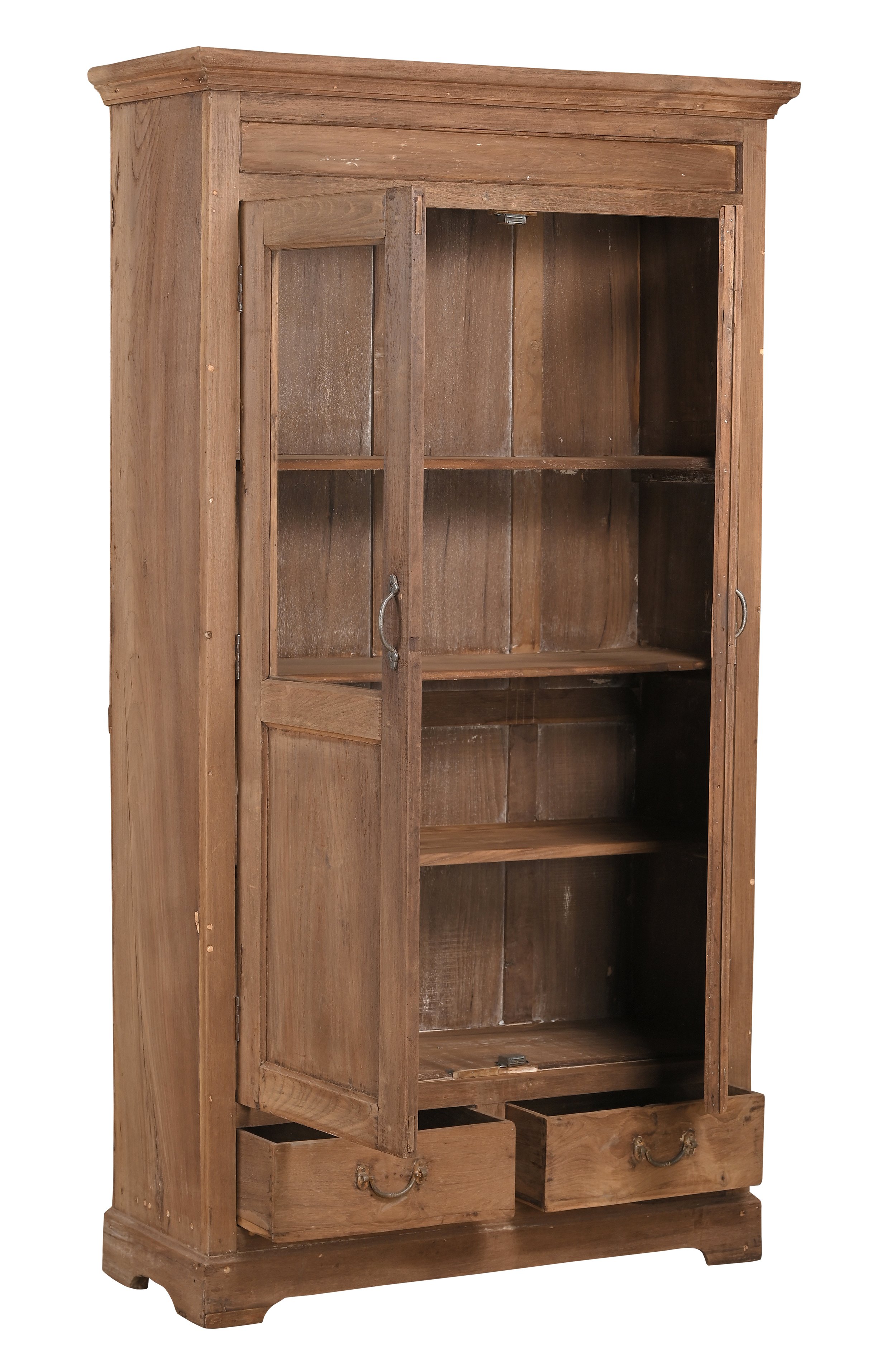 two door teak & glass kitchen cabinet, byron bay rustic furniture ...