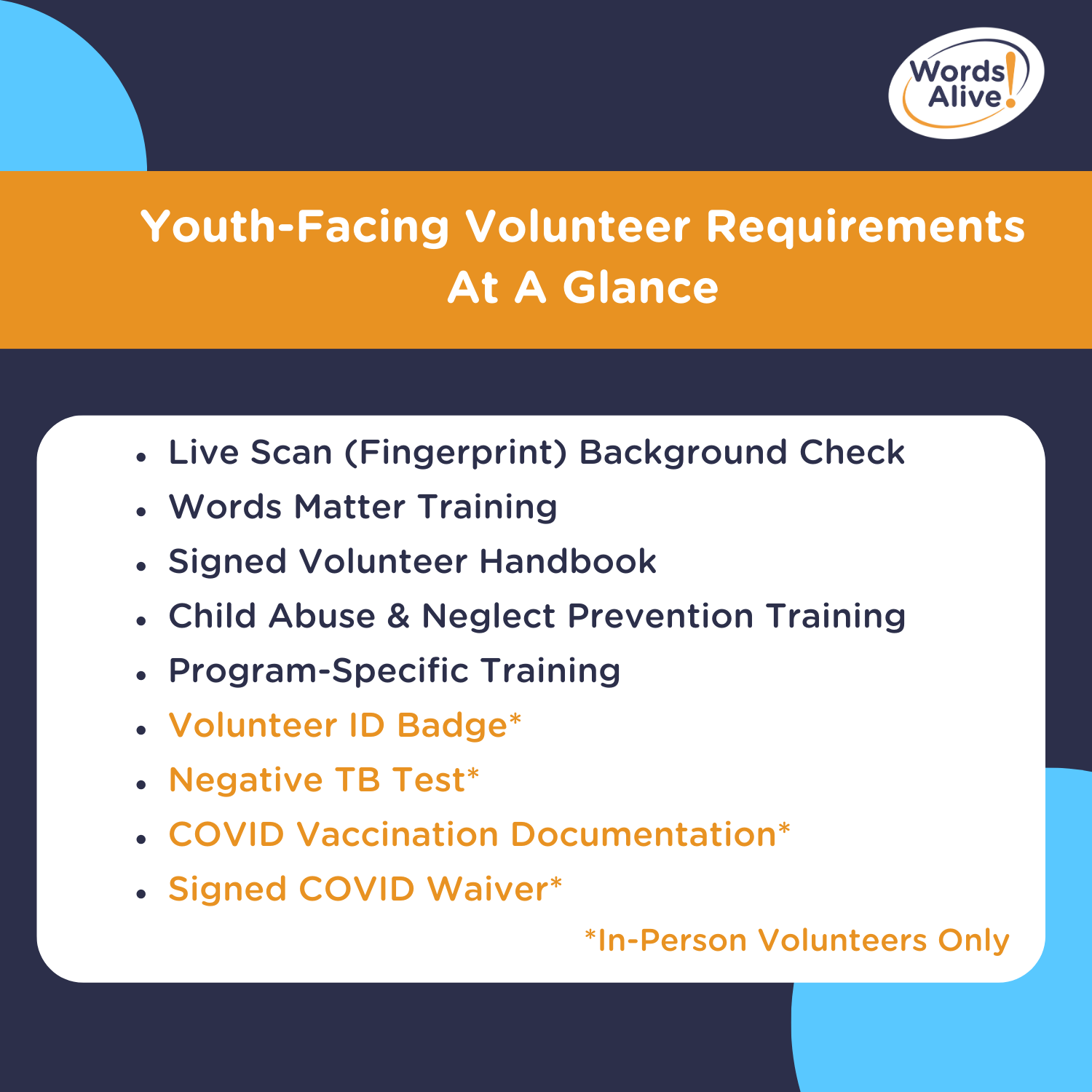 Requirements for Youth-Facing Volunteers — Words Alive