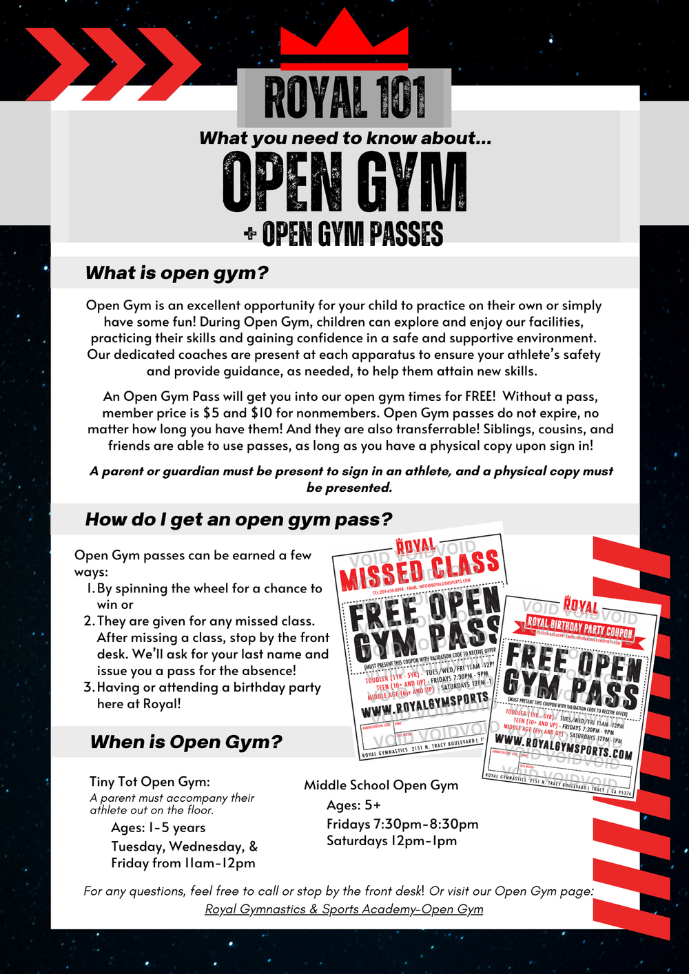 Open Gym Dates and Times — Royal Gymnastics & Sports Academy Inc.