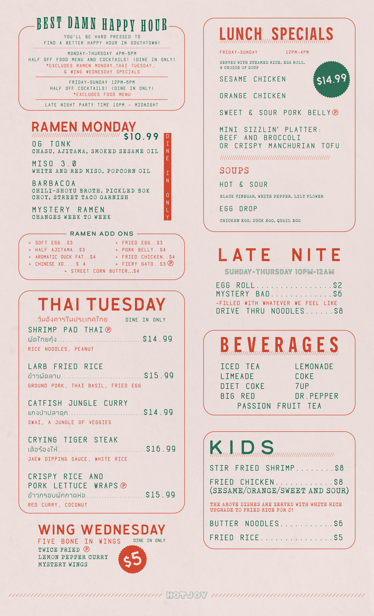 FULL MENU — HOT JOY