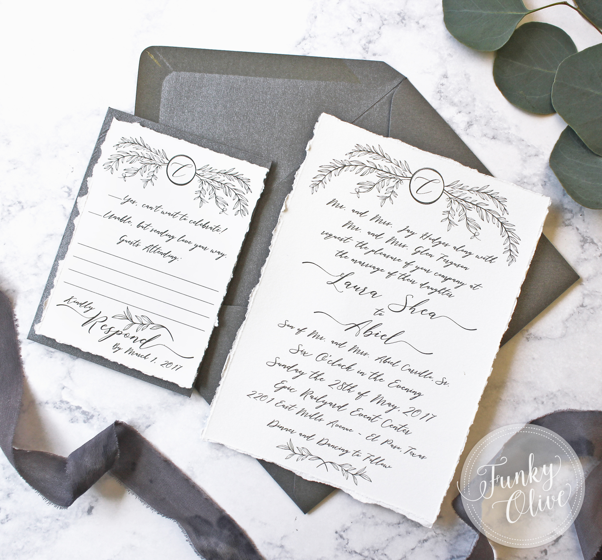 Deckled Edge Laurel Invitation Suite — Wedding Invitations + Stationery ...