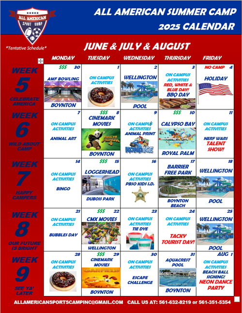 Summer Camp Calendars — All American Sport Camp Inc. Florida's Summer ...