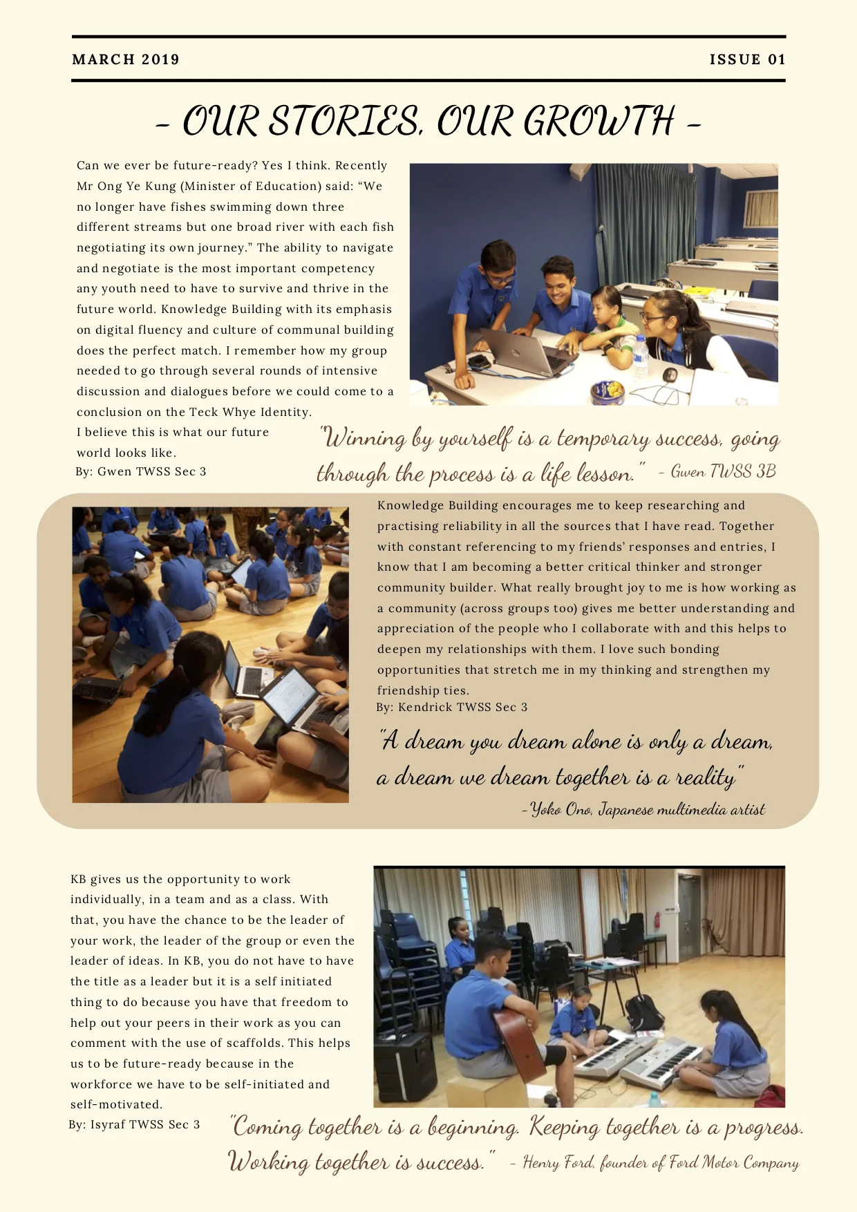 Teck Whye Secondary School KB Newsletter — Knowledge Building Community ...