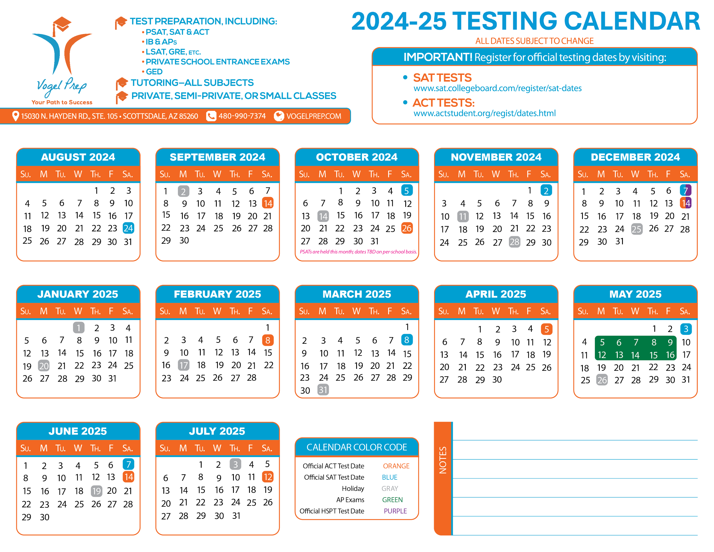 Official Test Calendar