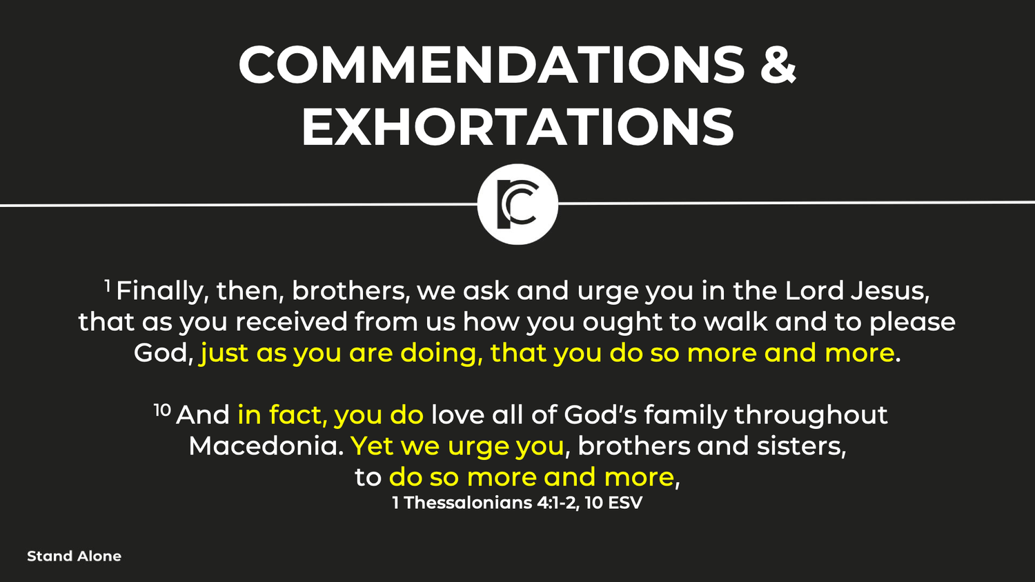 Commendations and Exhortations — Redeemer Church Colchester