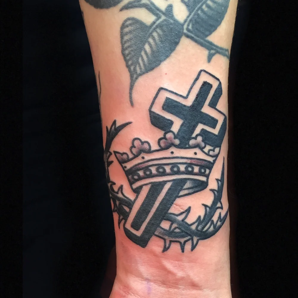 American Traditional Cross Tattoo