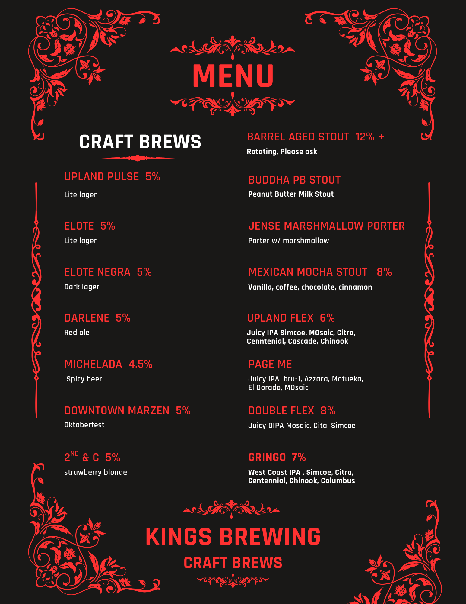DRINK MENU — Kings Brewing