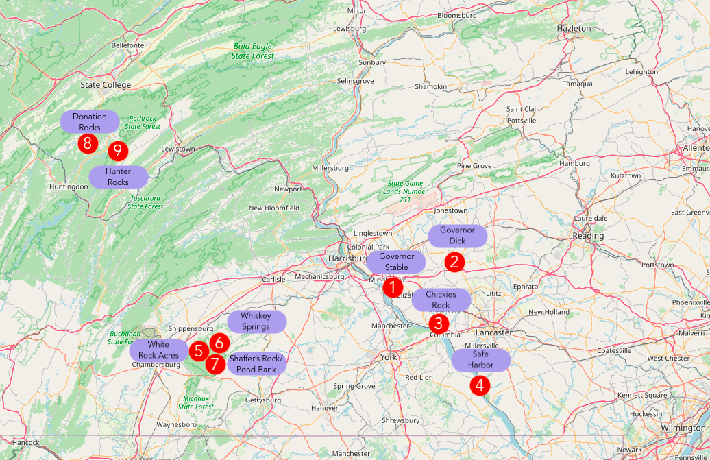 Area Overview Map — South Central Pennsylvania Climbers