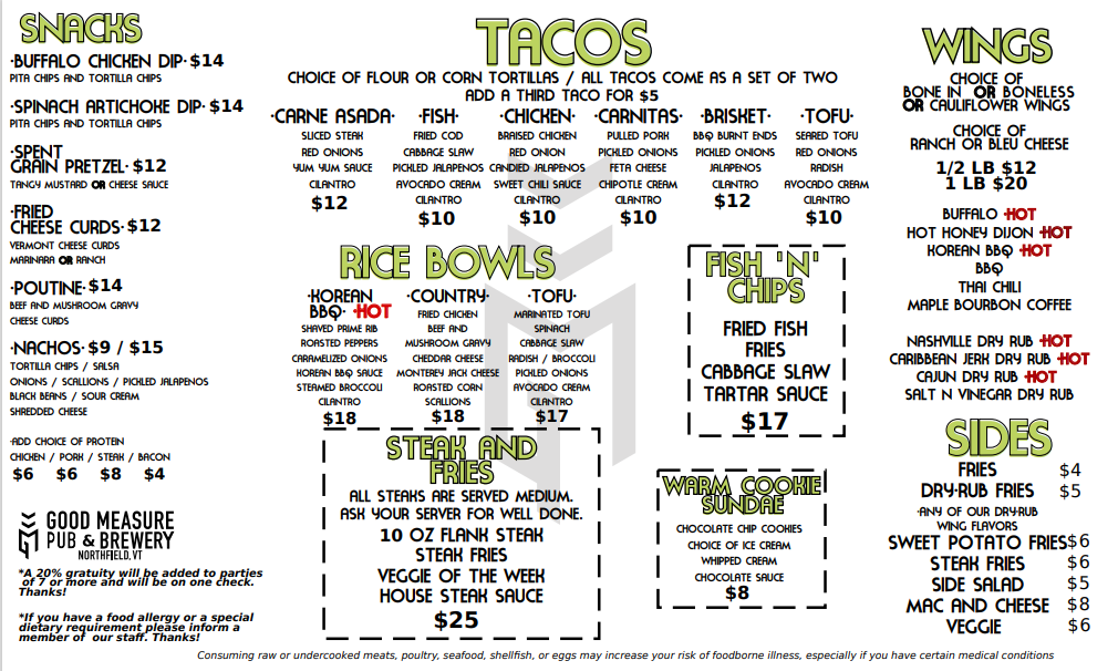 Menu — Good Measure Pub & Brewery