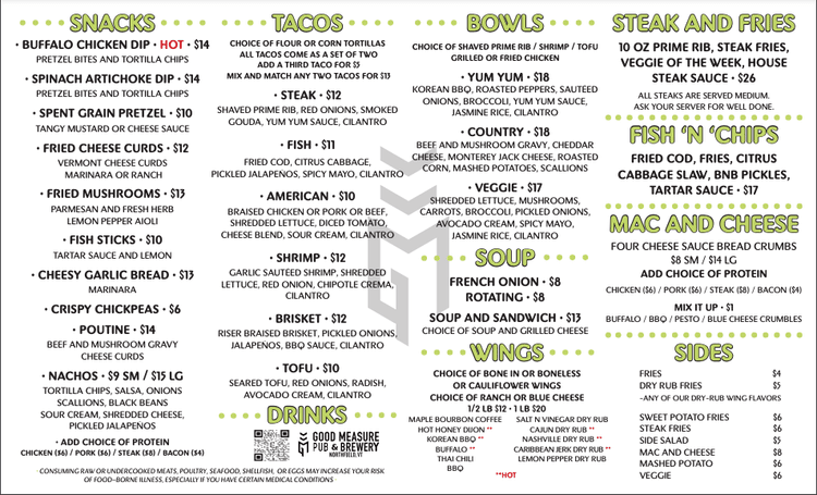 Menu — Good Measure Pub & Brewery