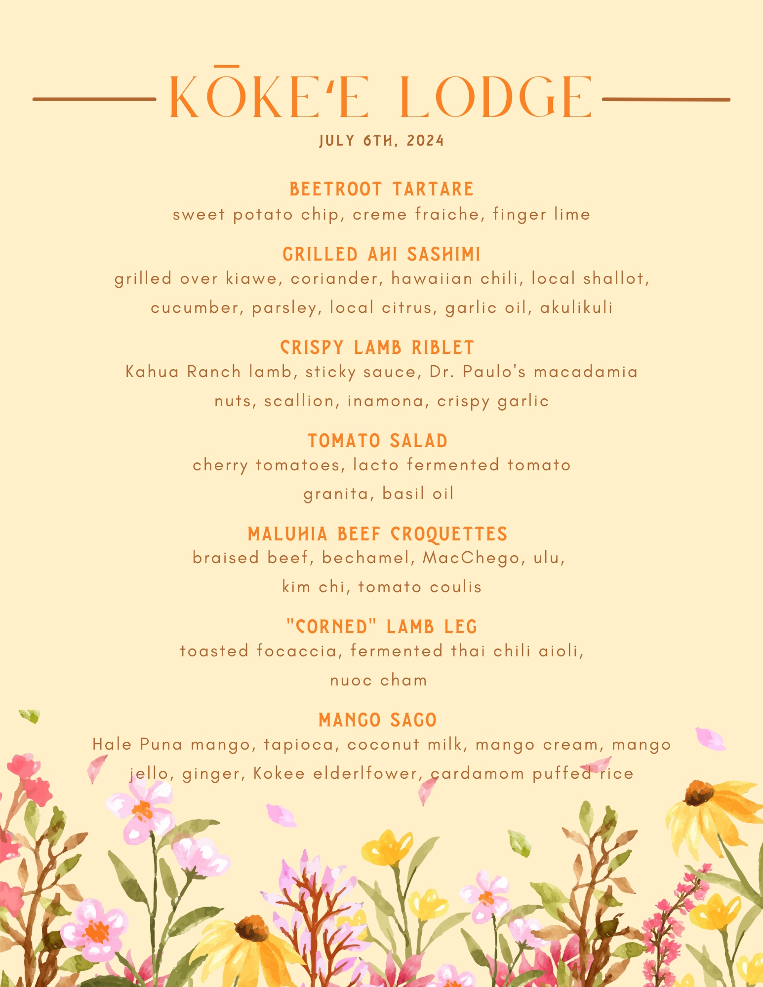 Dinners — Kōkeʻe Lodge