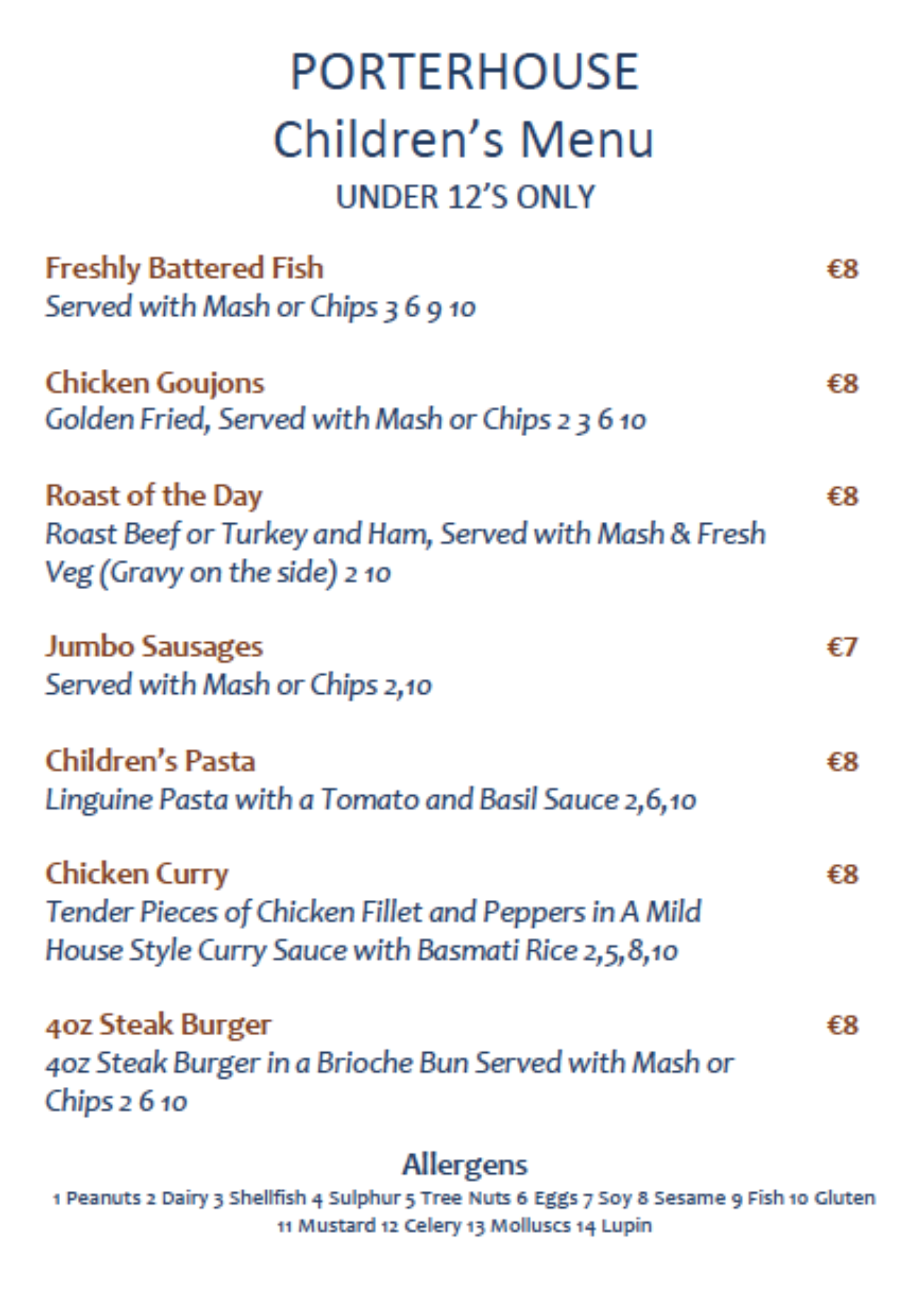 Childrens Menu — The Porterhouse