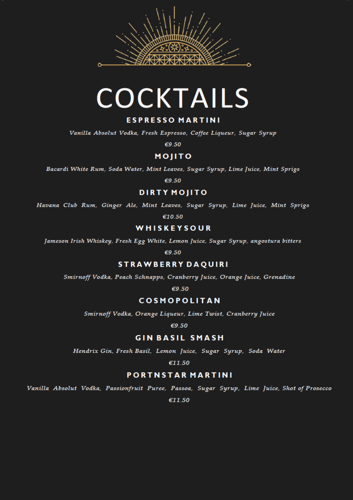 Cocktail Menu — The Porterhouse