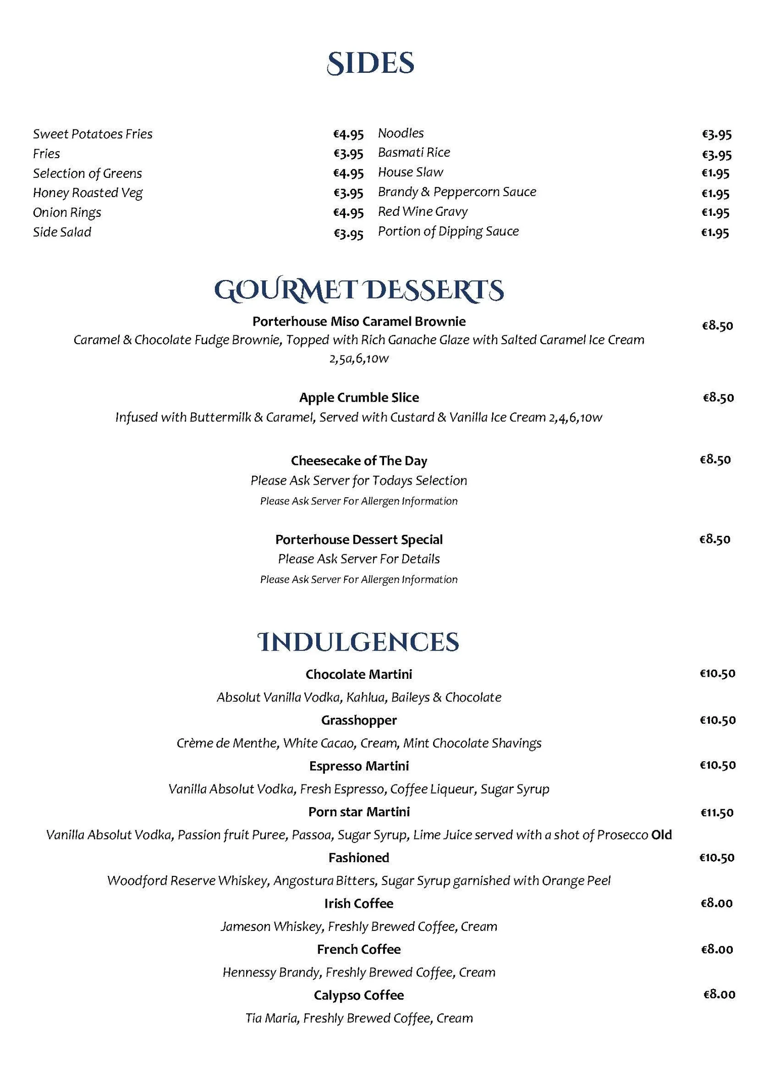A la Carte — The Porterhouse