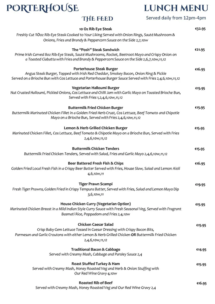 Lunch Menu — The Porterhouse