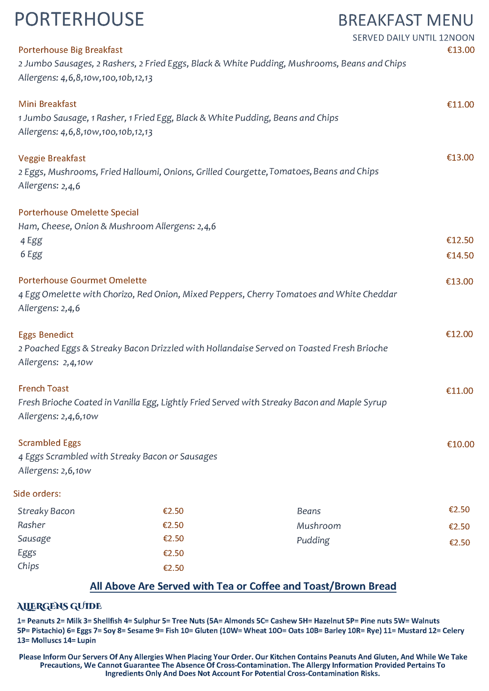 Breakfast Menu — The Porterhouse