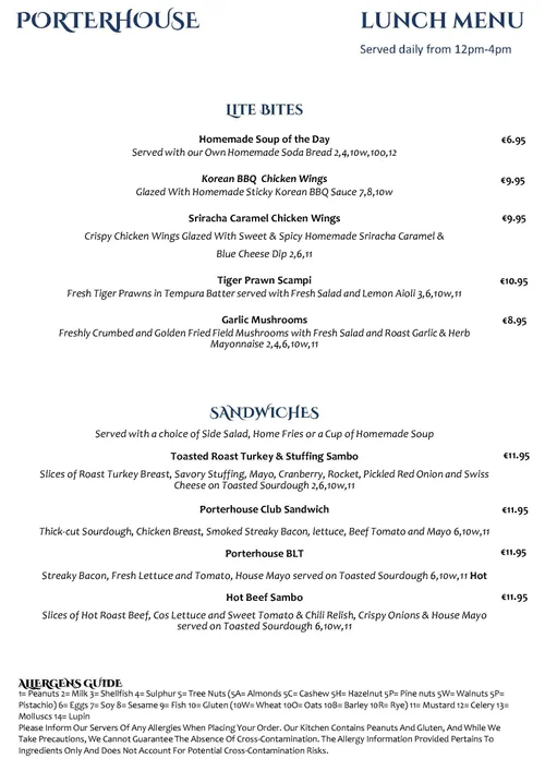 Lunch Menu — The Porterhouse