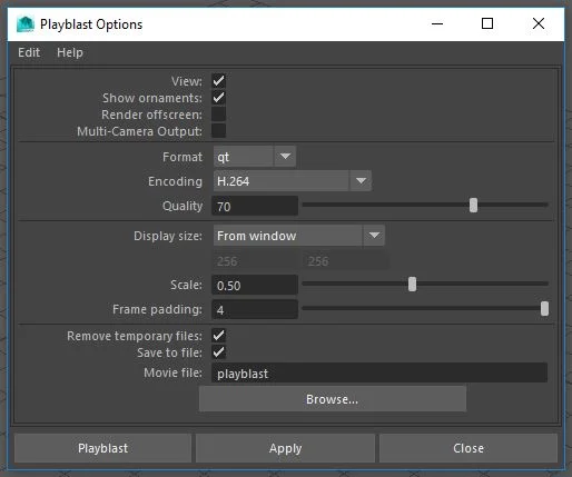 How to playblast h264 in Maya without Quicktime installed — Seb Castilho