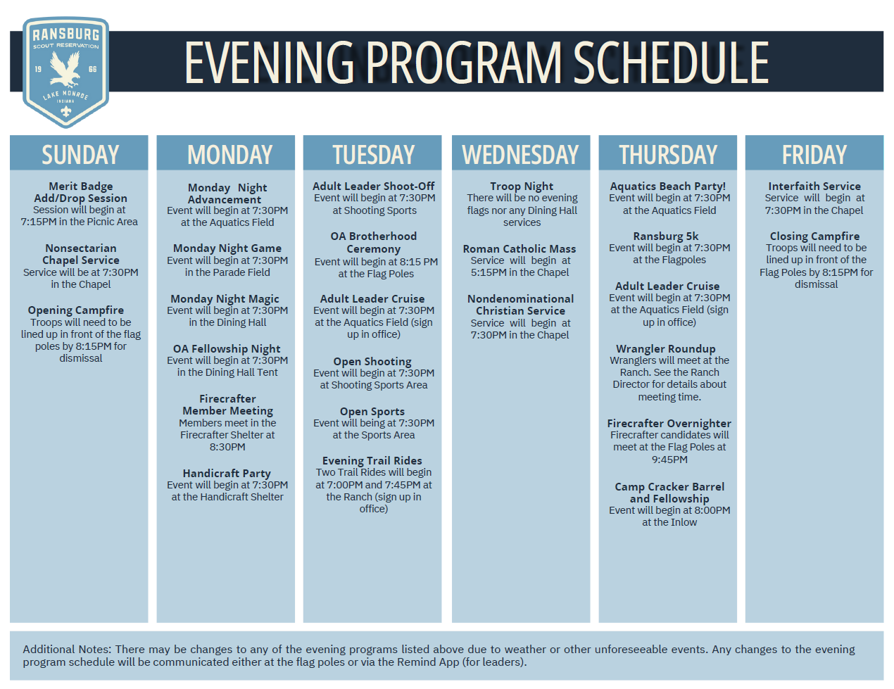 Program Schedules — Ransburg Scout Reservation
