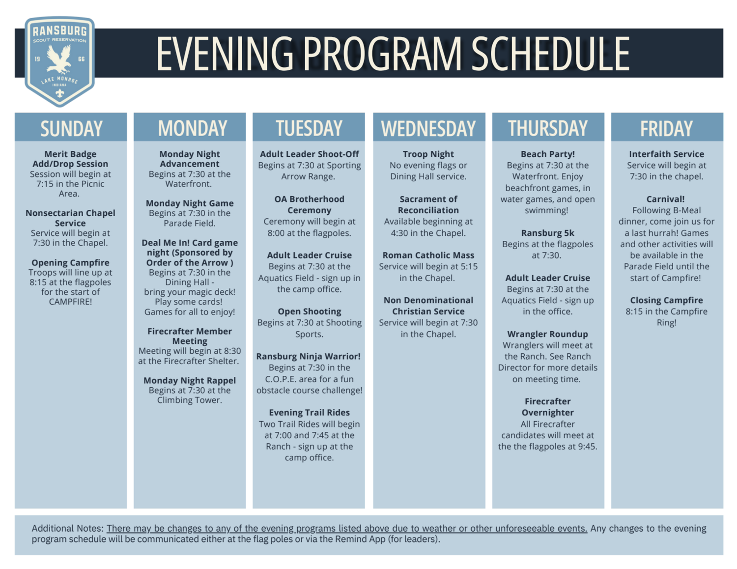 Program Schedules — Ransburg Scout Reservation
