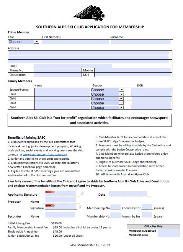 Club Membership — Southern Alps Ski Club