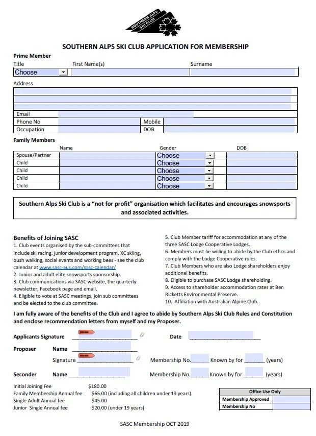 Club Membership — Southern Alps Ski Club