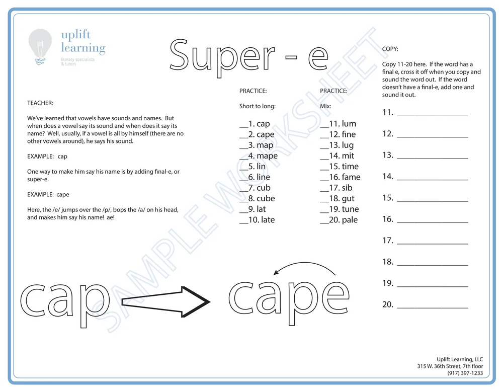 Uplift Learning, LLCSample worksheets