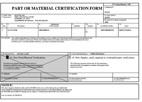 Aircraft Part Certification Defined — Skylink