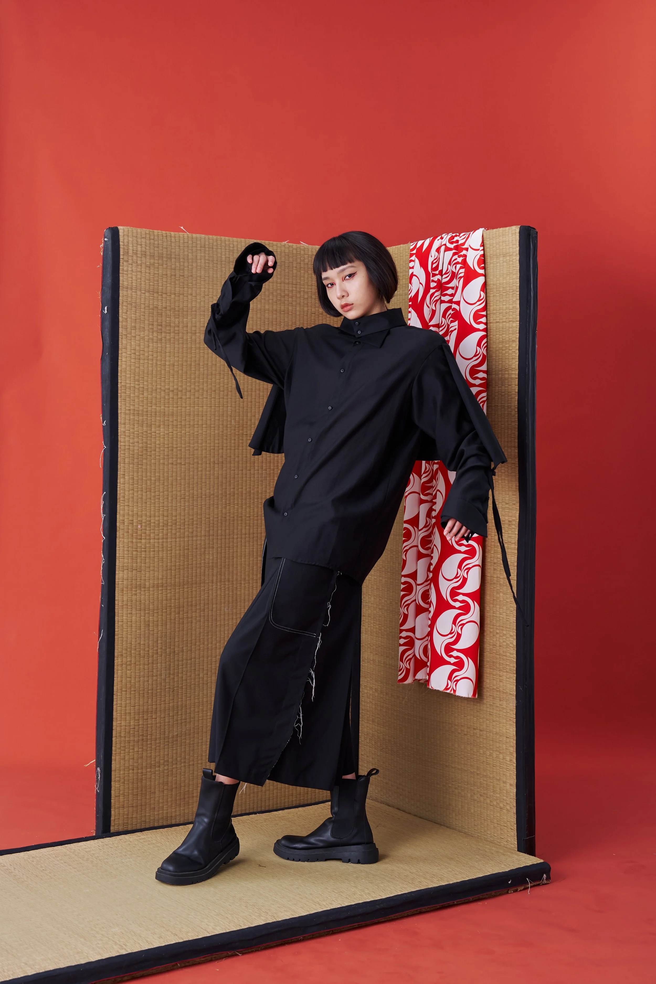 INF Deconstructed Shirt with Drawstring Cape Sleeves (Black) — INF ...
