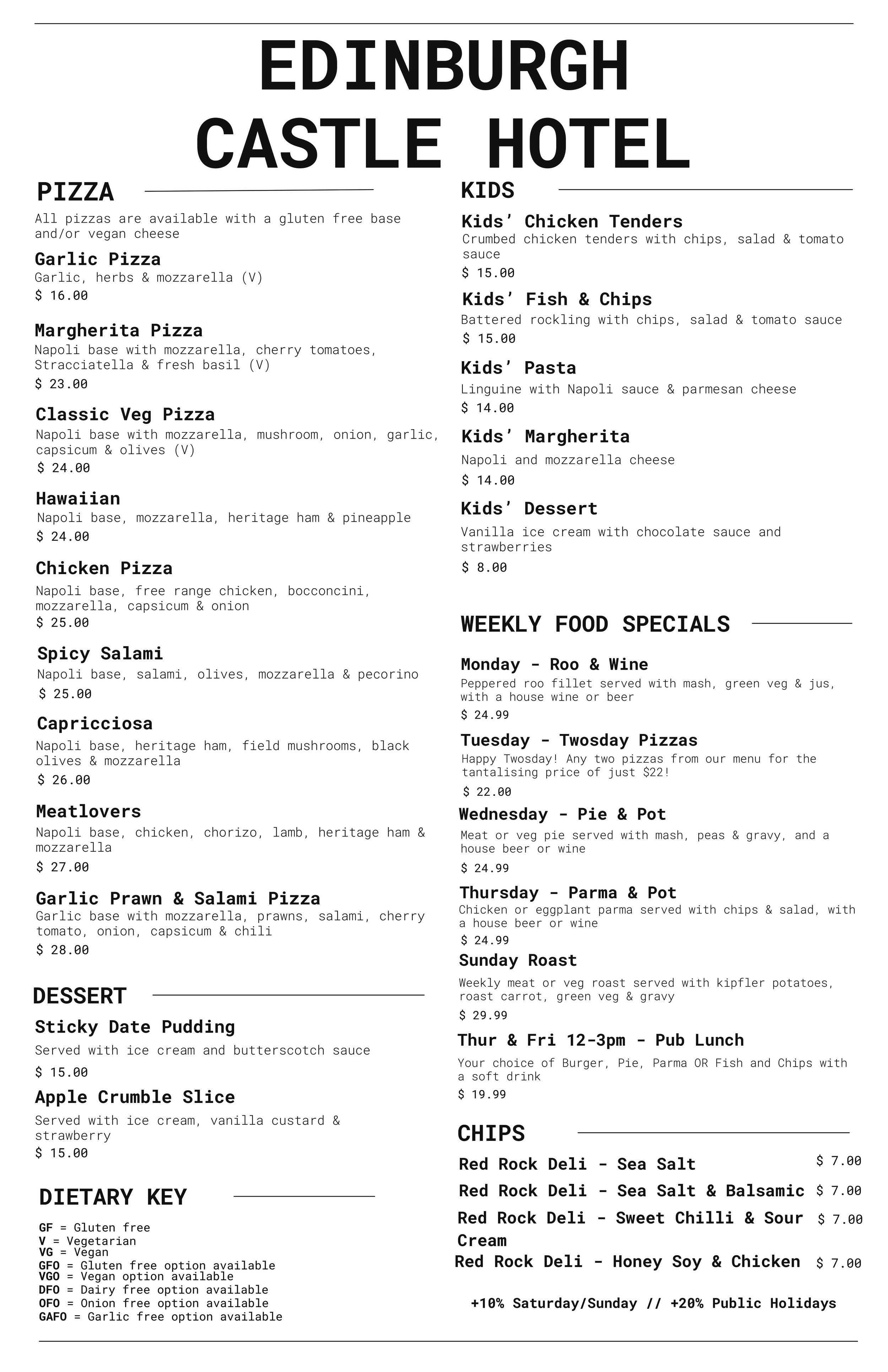 Edinburgh Castle Brunswick | Music, Food and Drink — Menu