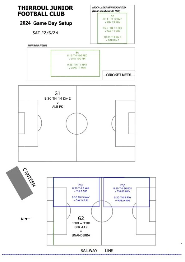 Field Allocations - Saturday 21st June 2024 — Thirroul Junior Football Club