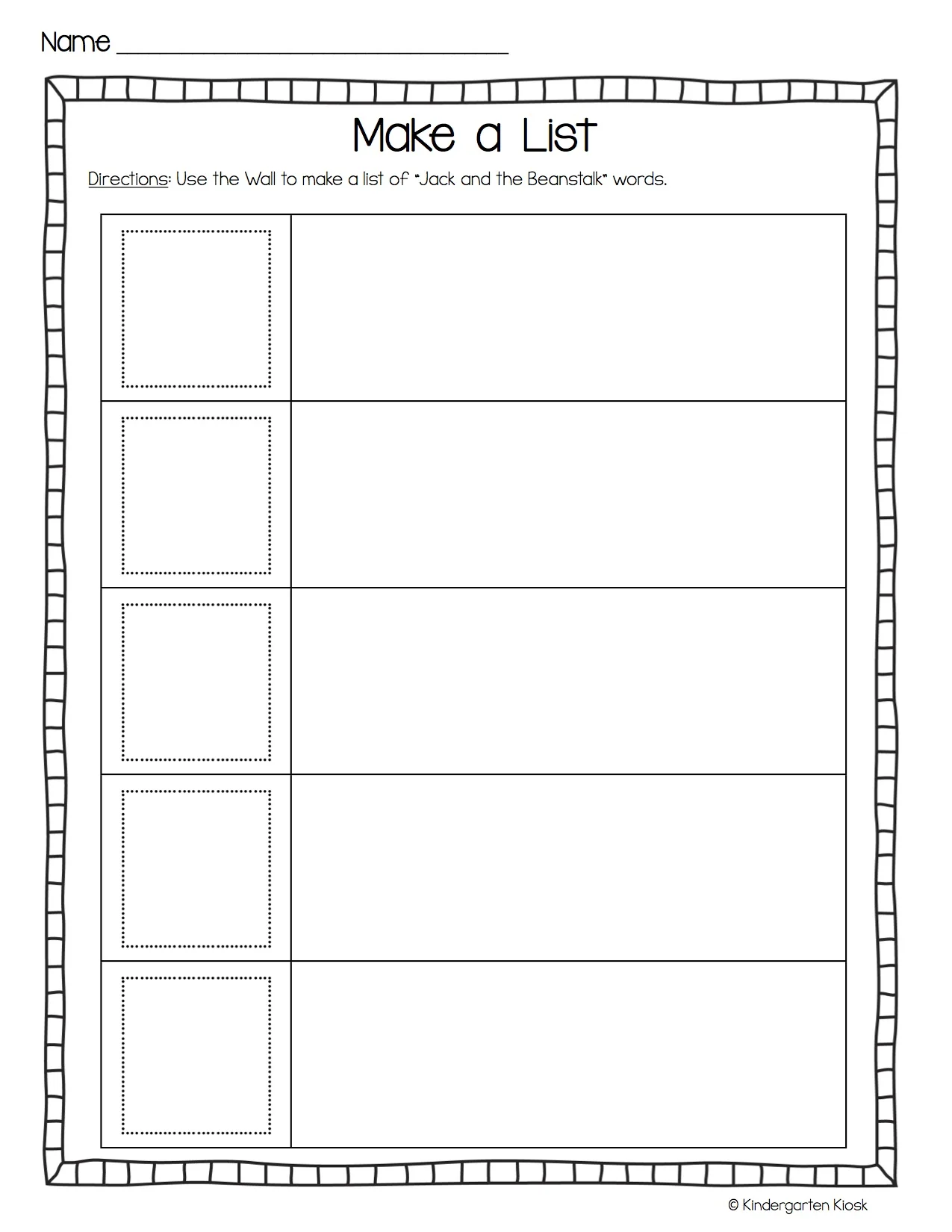 Jack and the Beanstalk Independent Writing Practice — Kindergarten Kiosk