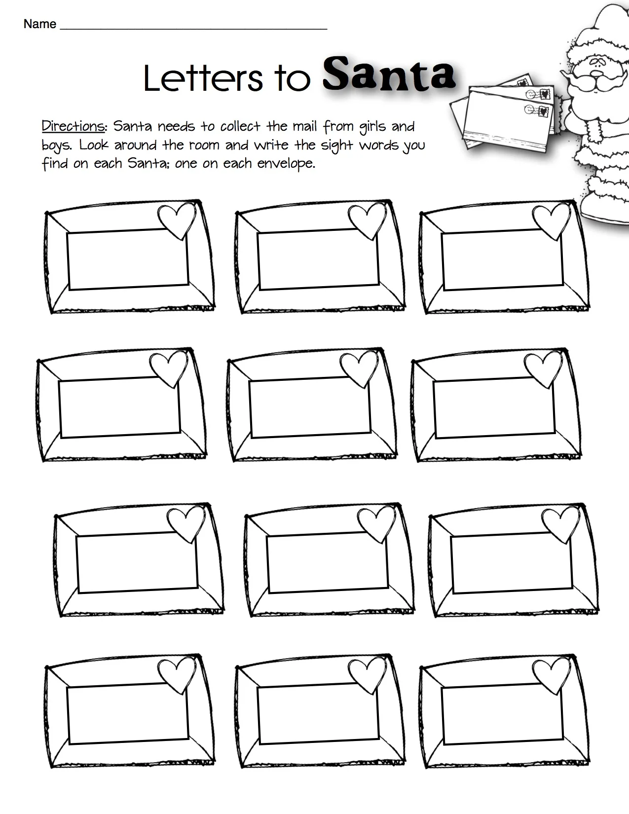 Santa's Mail: Write-The-Room Sight Word or Alphabet — Kindergarten Kiosk