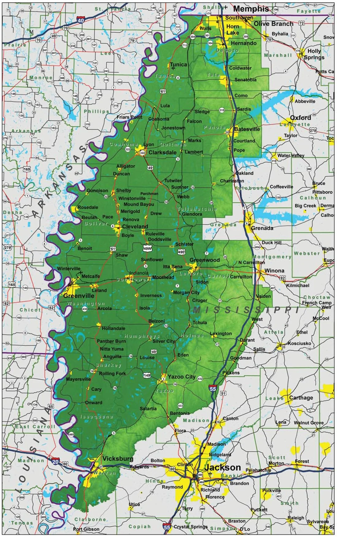 Map of the Counties in the Delta — Mississippi Delta National Heritage Area
