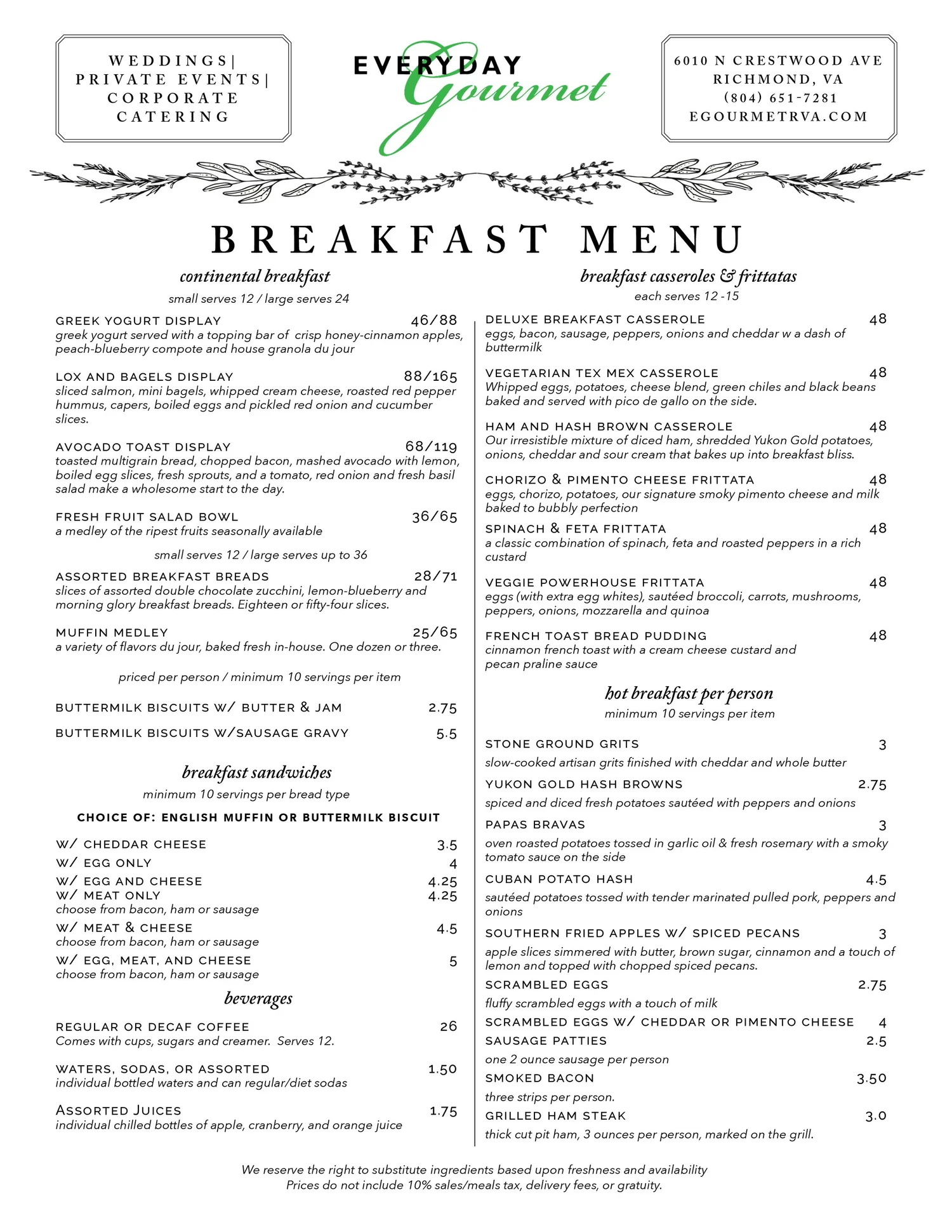 CATERING MENUS — Everyday Gourmet