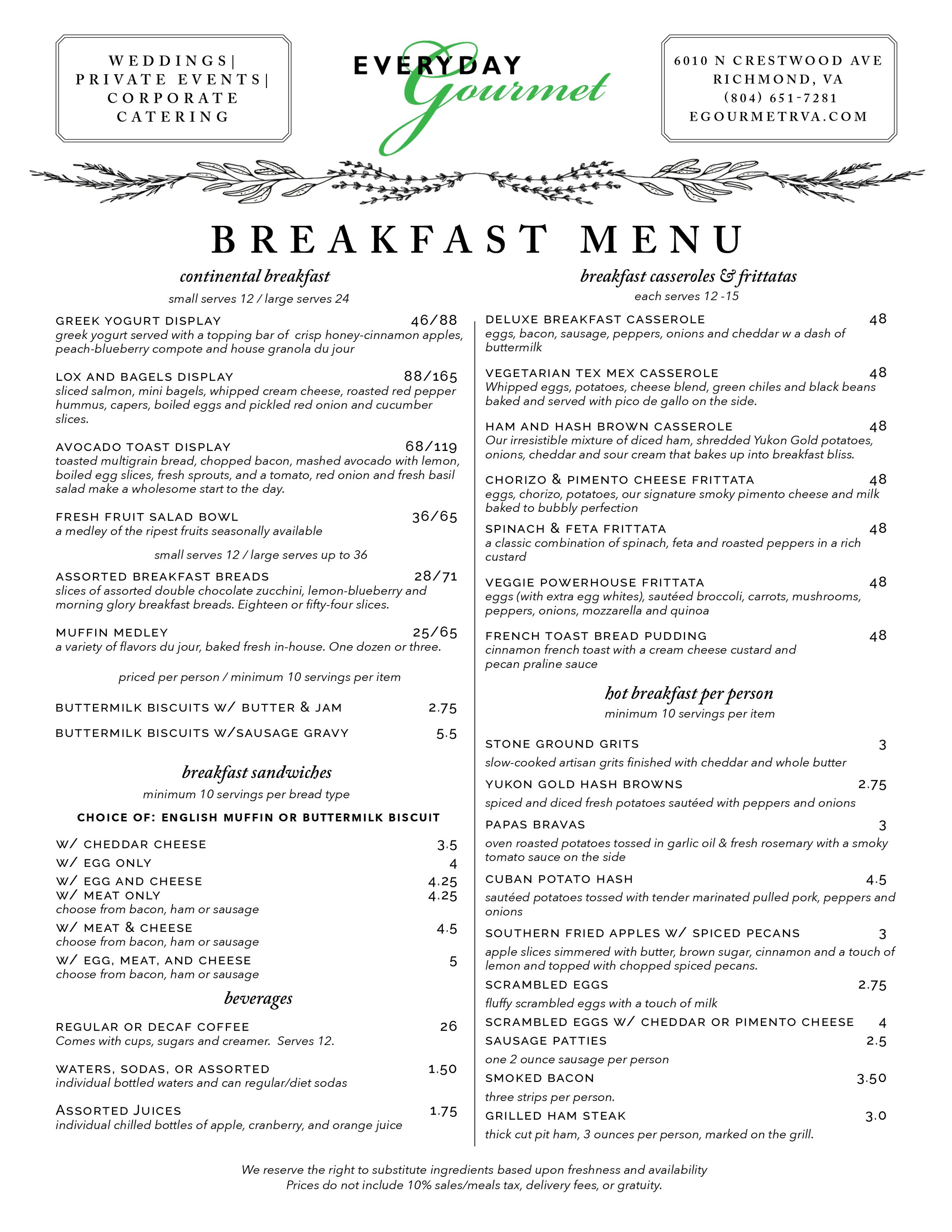 CATERING MENUS — Everyday Gourmet