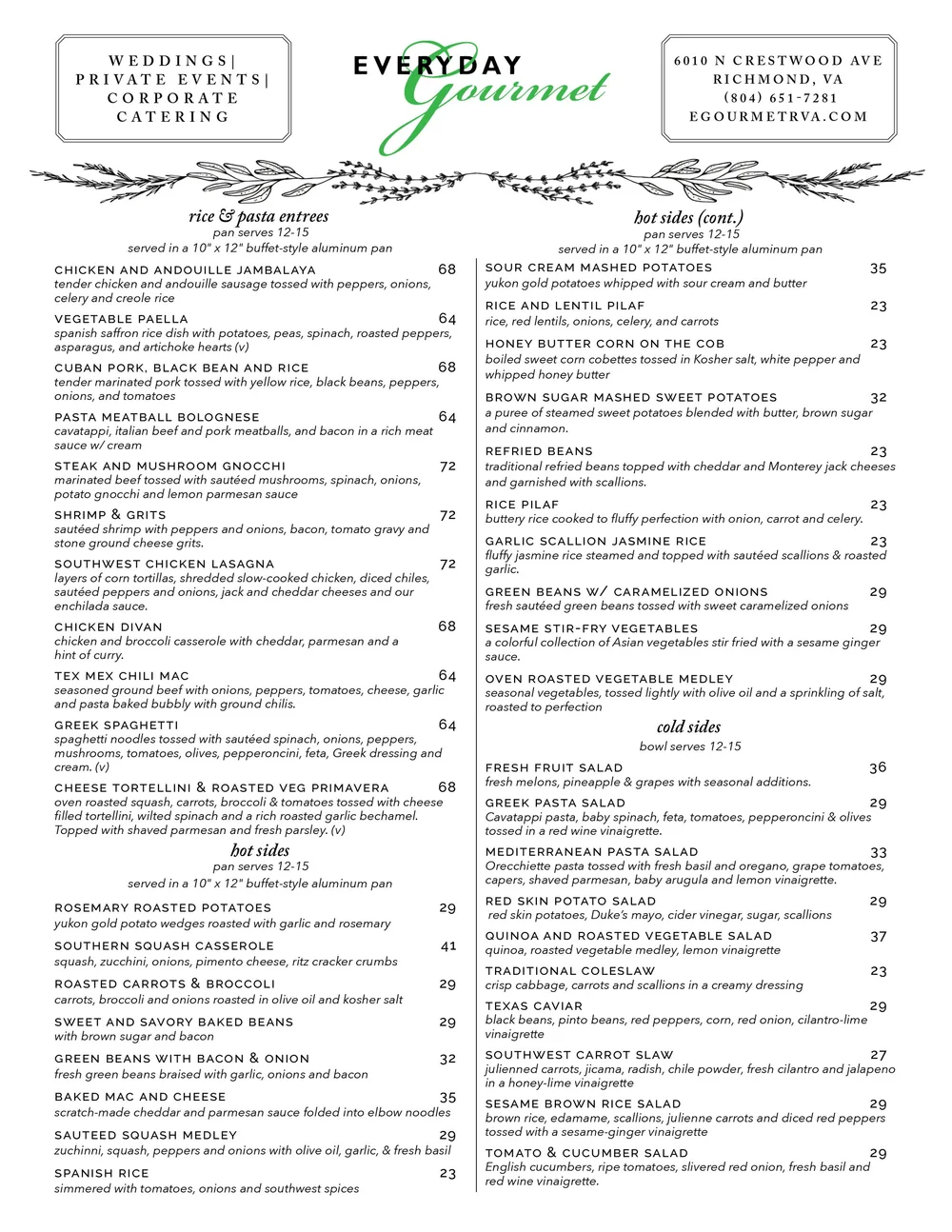 CATERING MENUS — Everyday Gourmet