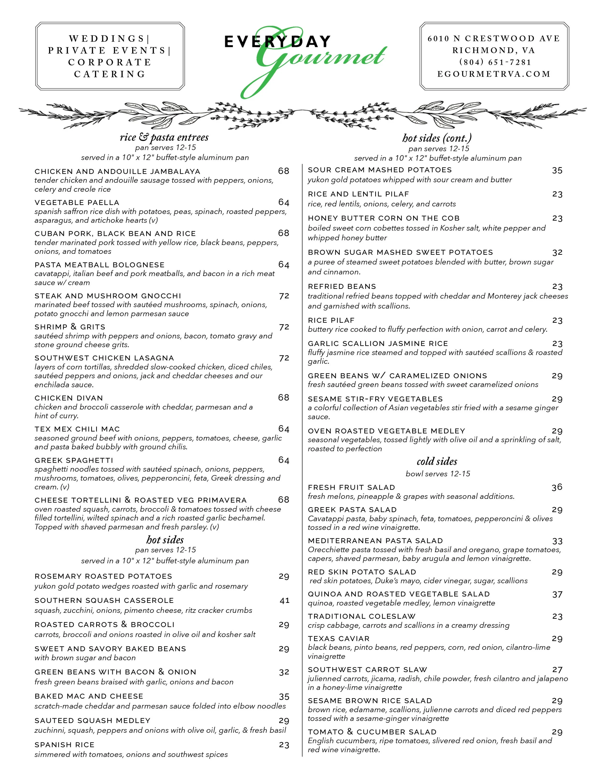 CATERING MENUS — Everyday Gourmet
