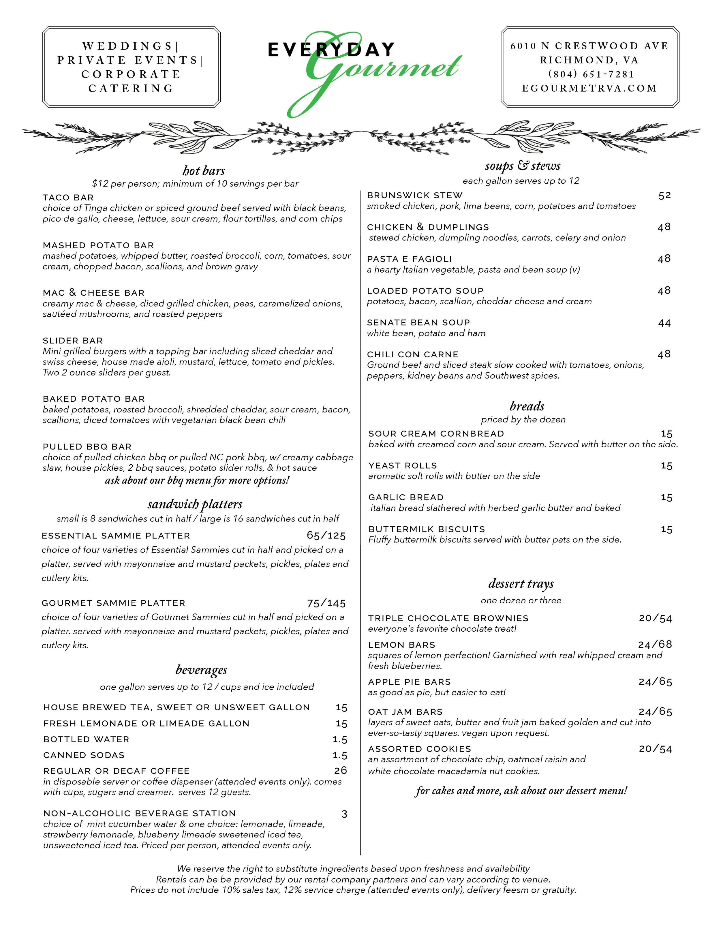 CATERING MENUS — Everyday Gourmet