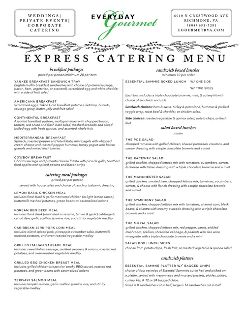 CATERING MENUS — Everyday Gourmet