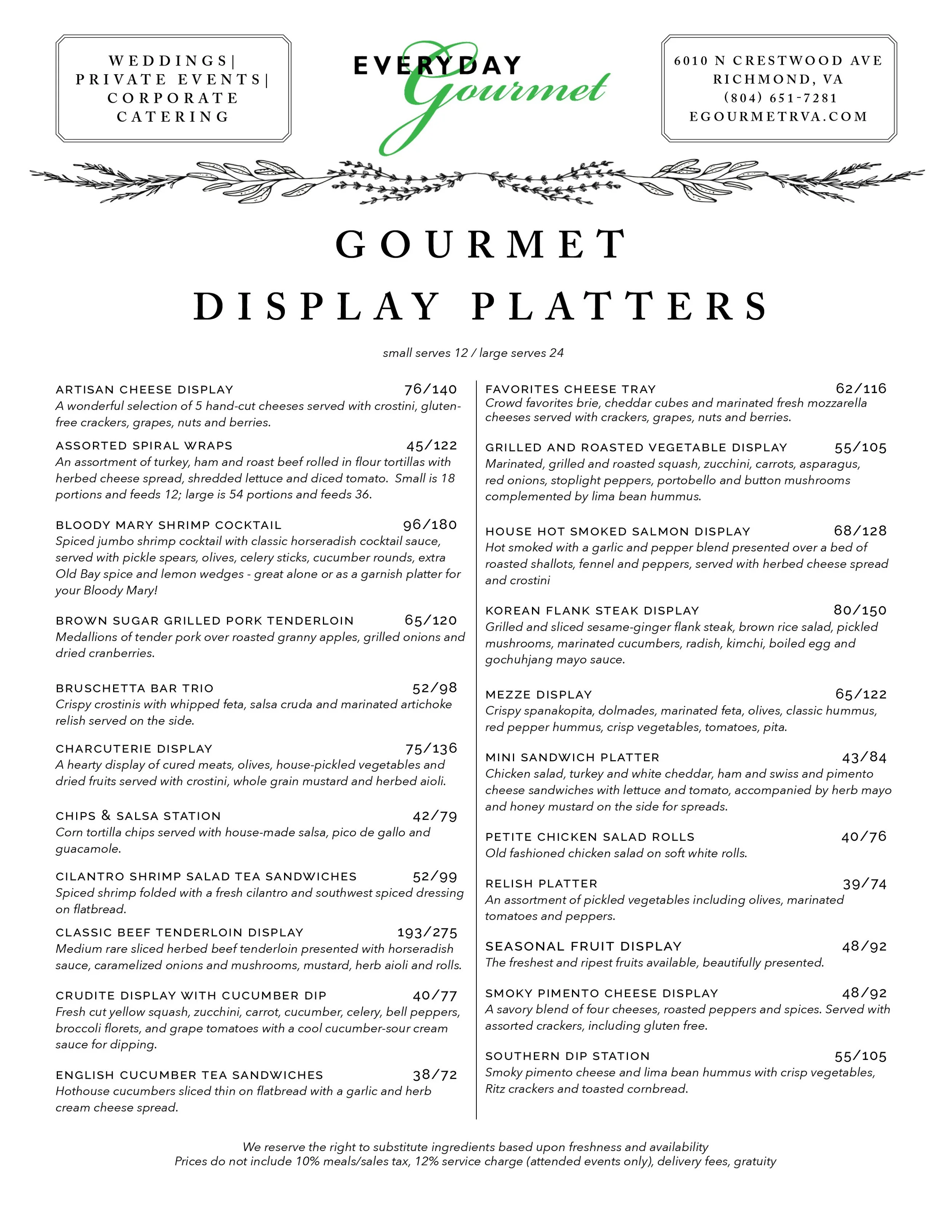 CATERING MENUS — Everyday Gourmet