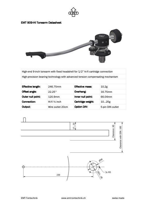 EMT 909 HIFI Tonearm — Sonic Purity - High End Audio Australia