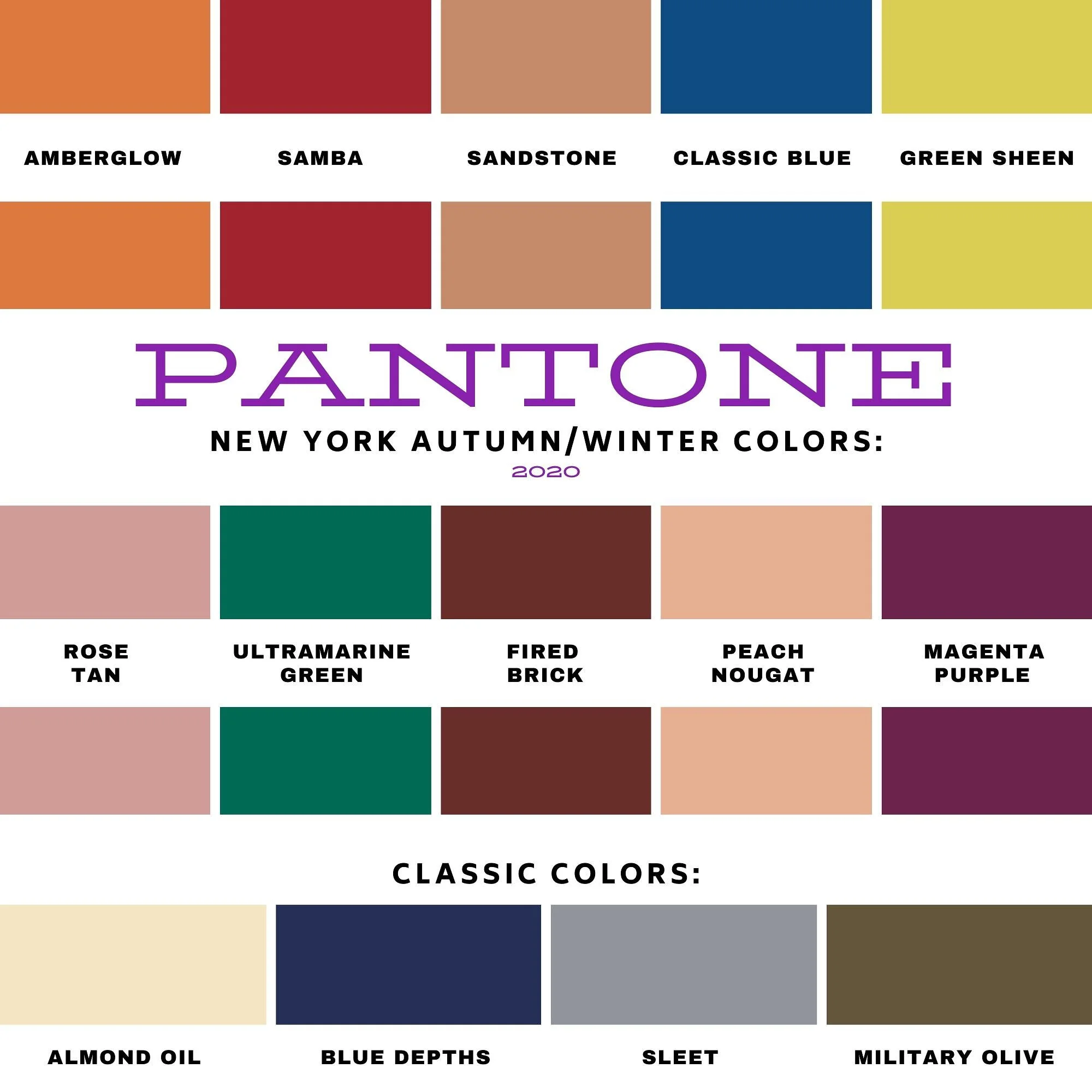 Pantone Fall/Winter 2020 - New York Palette - Samba, Fired Brick and ...