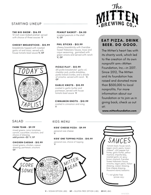 DINE-IN MENU - SAUGATUCK — The Mitten Brewing Co.