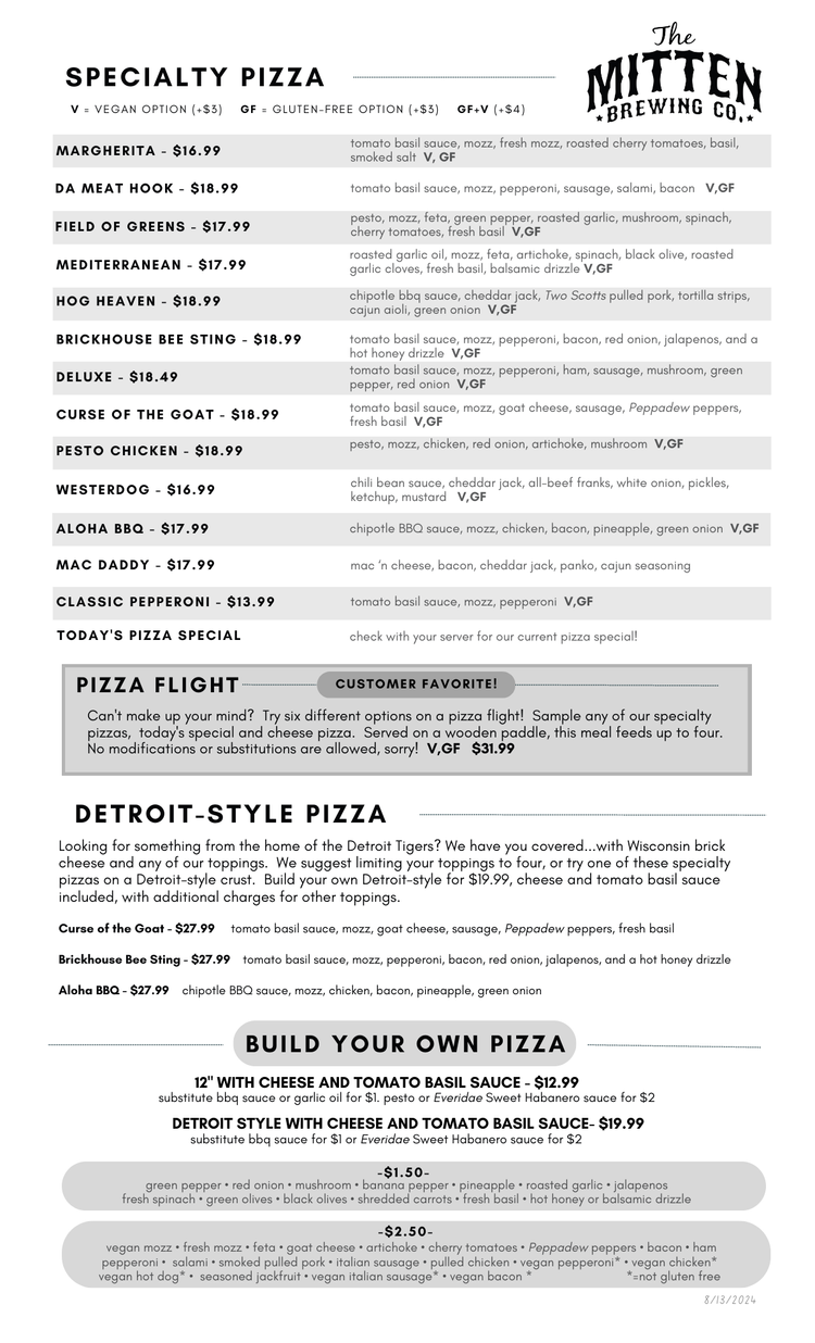 DINE-IN MENU - GRAND RAPIDS — The Mitten Brewing Co.